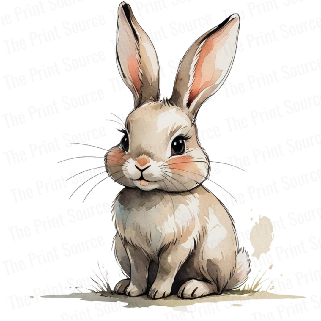 Watercolor Bunny PNG, Adorable Rabbit Illustration, Kids Animal Clipart ...