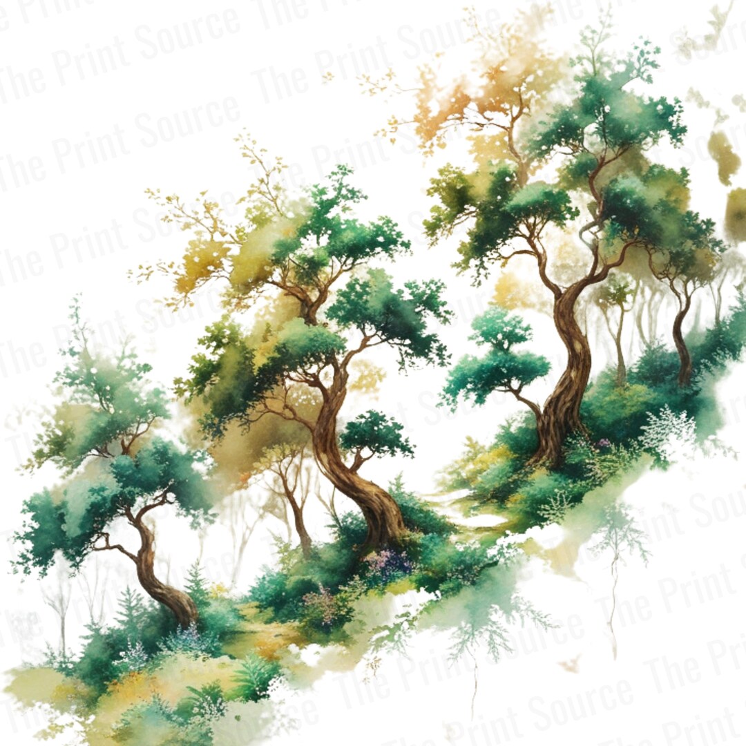 Forest Watercolor Tree PNG | Rustic Nature Clipart Bundle for DIY ...