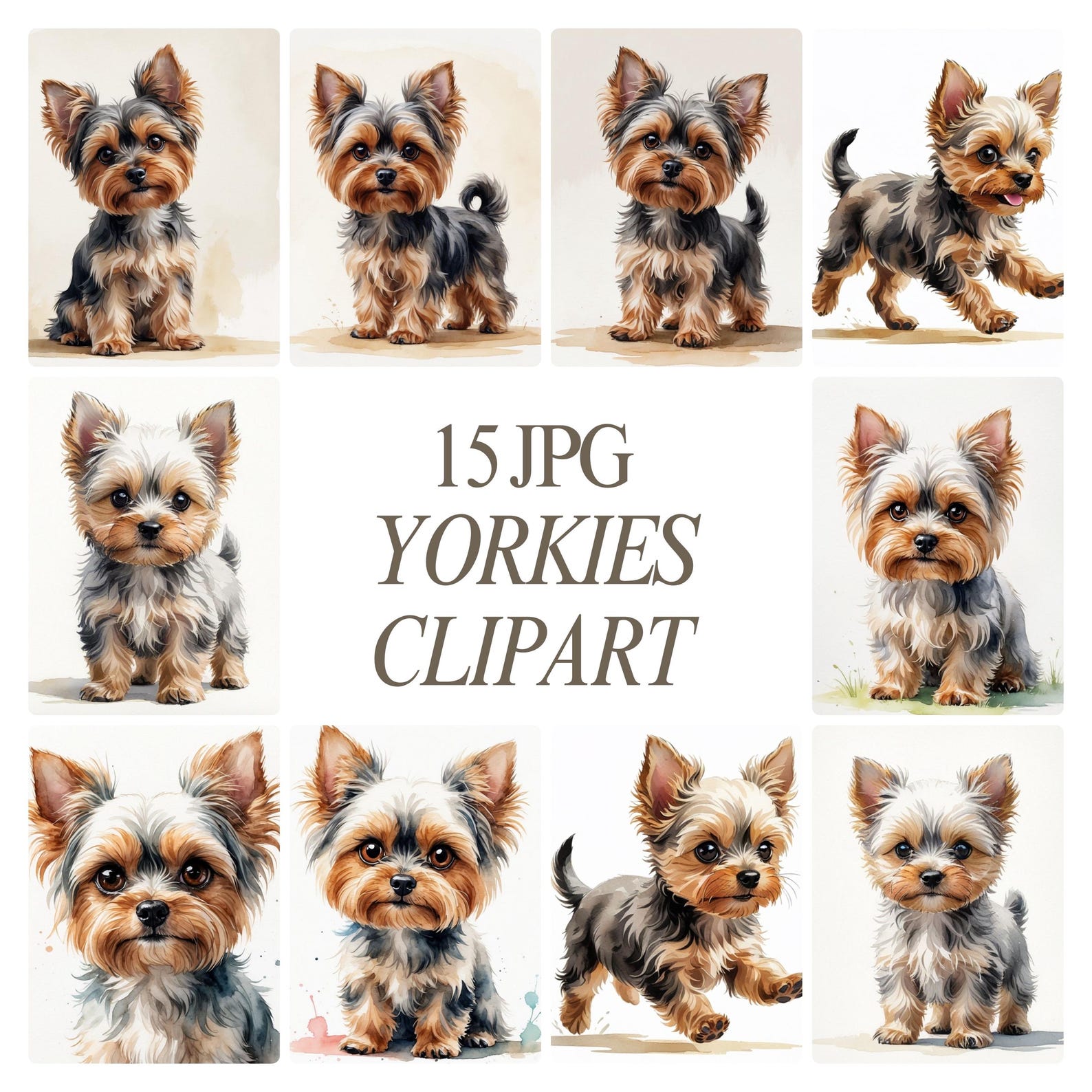 15 Yorkies JPG Clipart | Cute Yorkshire Terrier Dog Art | Yorkie ...