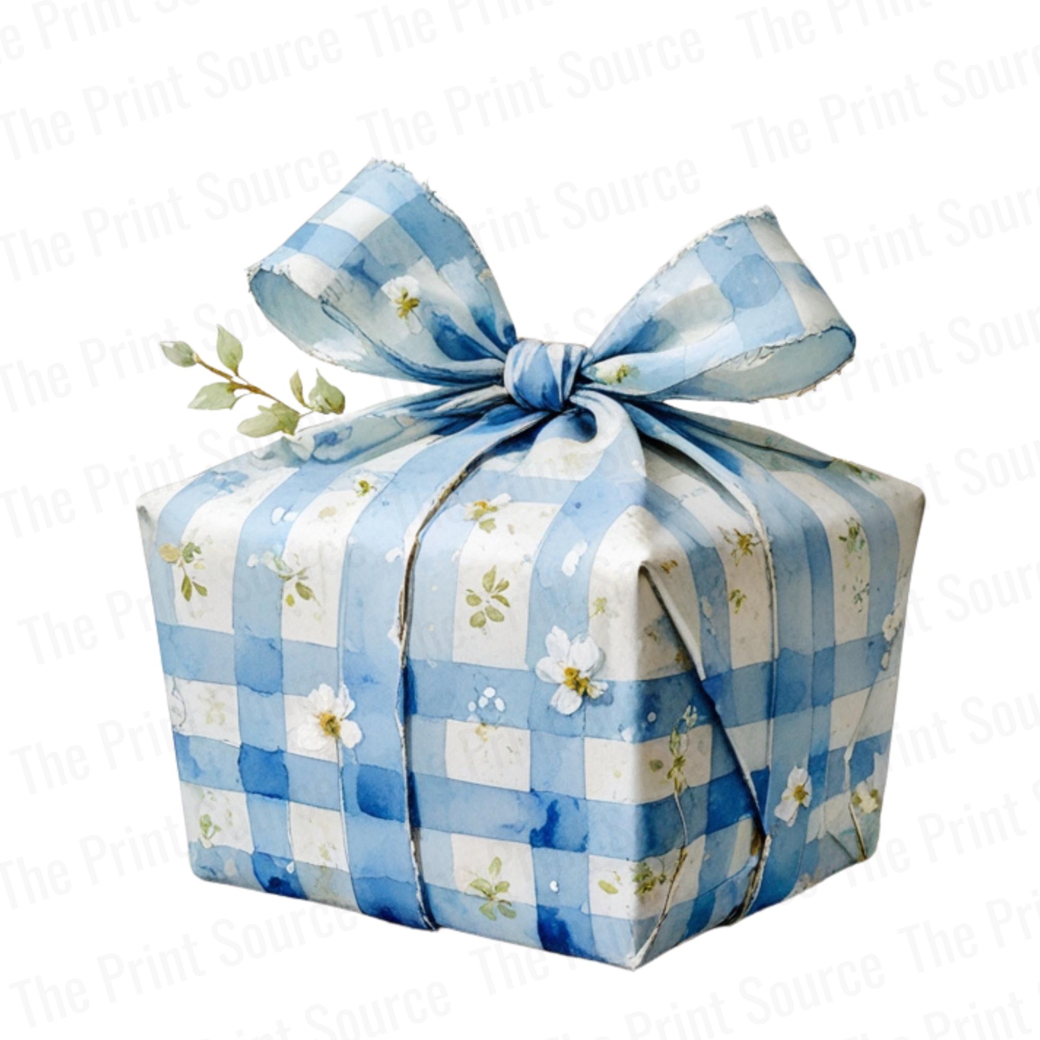 Watercolor Gingham Gift Clipart PNG, Wrapped Present Illustration ...