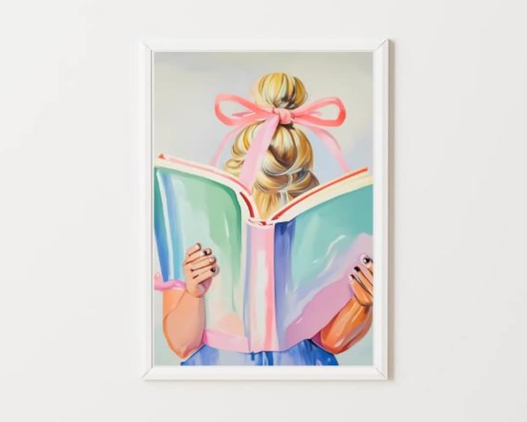 Little Blonde Girl Reading Painting | Pastel Book Nook Wall Art Print ...