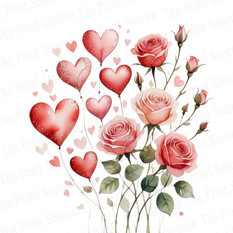 Valentine's Roses and Hearts Clipart PNG | Romantic Digital Art | Love ...