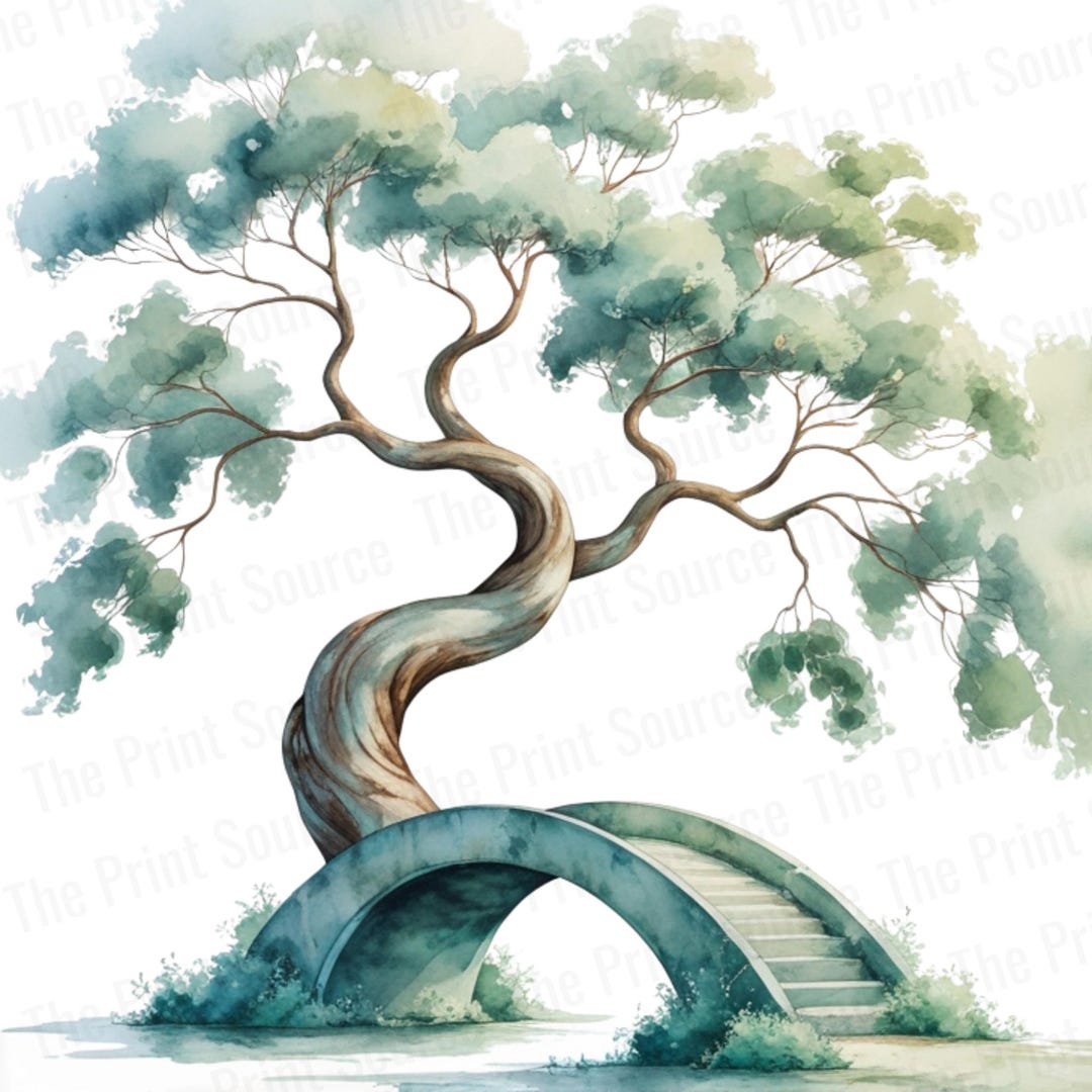 Watercolor Fantasy Tree PNG, Mystical Bridge Illustration, Dreamy ...