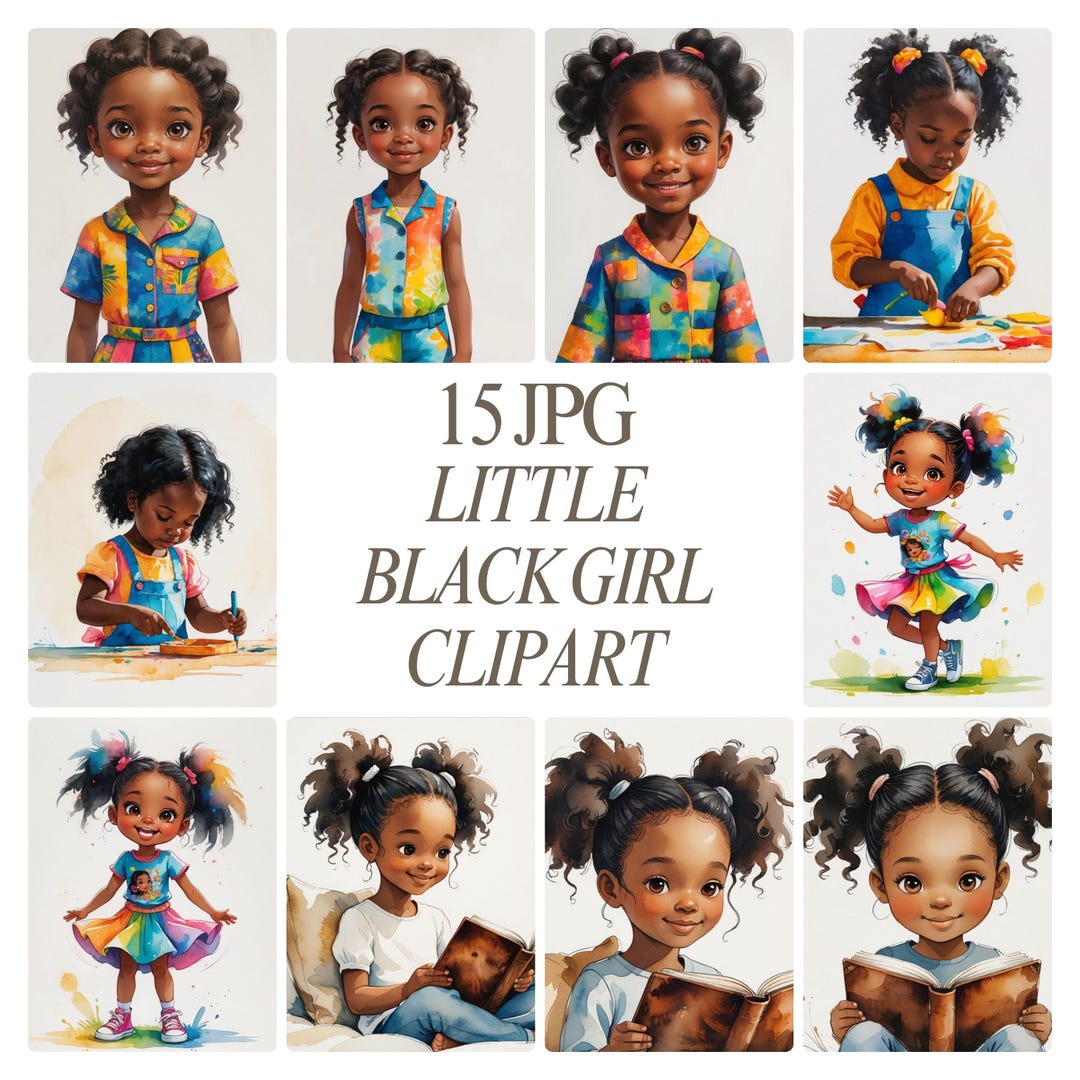 15 Little Black Girl JPG Clipart | African American Girls Digital Art ...