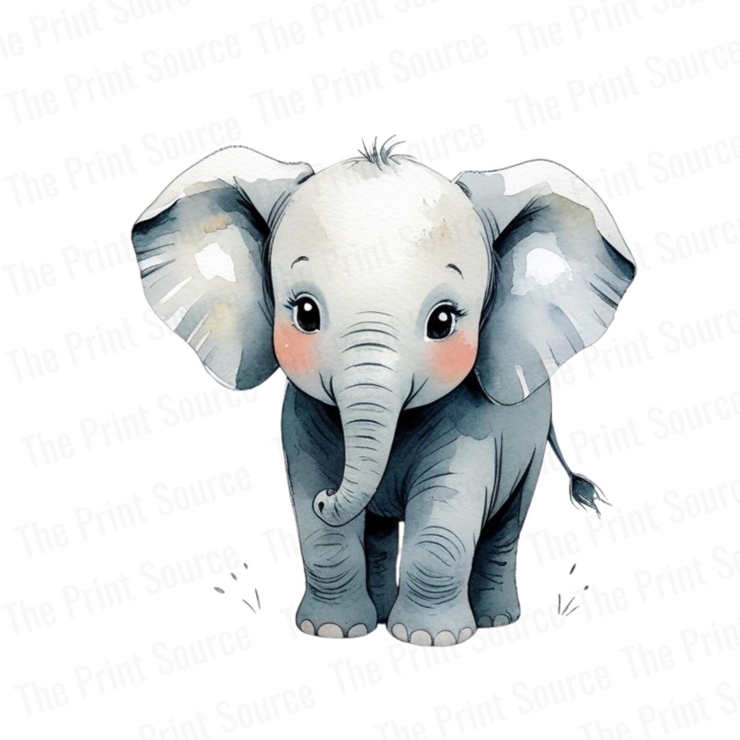 Adorable Baby Elephant Watercolor PNG | Cute Animal Clipart for DIY ...