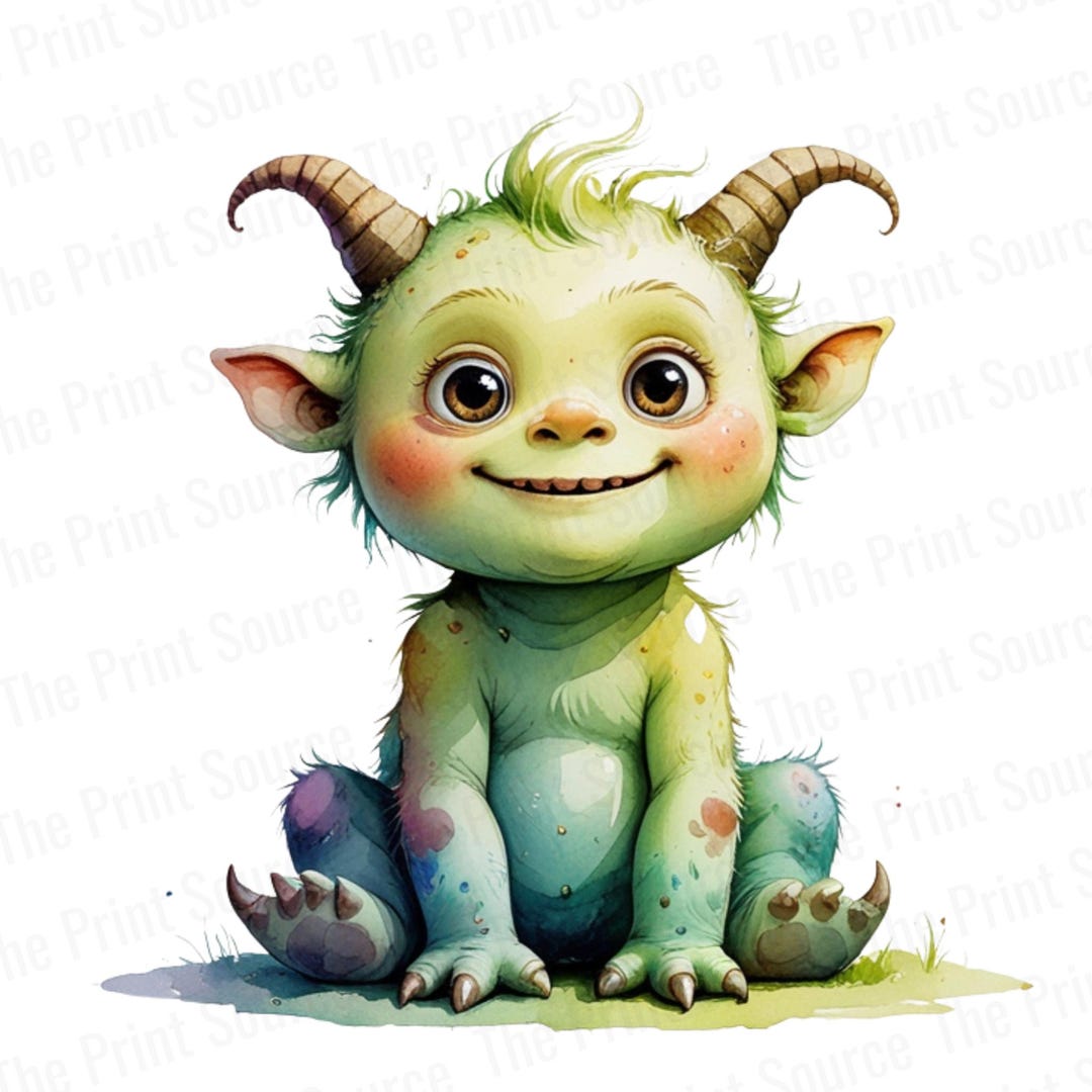 Cute Watercolor Monster PNG, Fantasy Creature Clipart, Kids Room Art ...