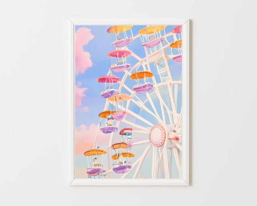Rainbow Ferris Wheel Painting | Pastel Girl's Room Art Print | Colorful ...