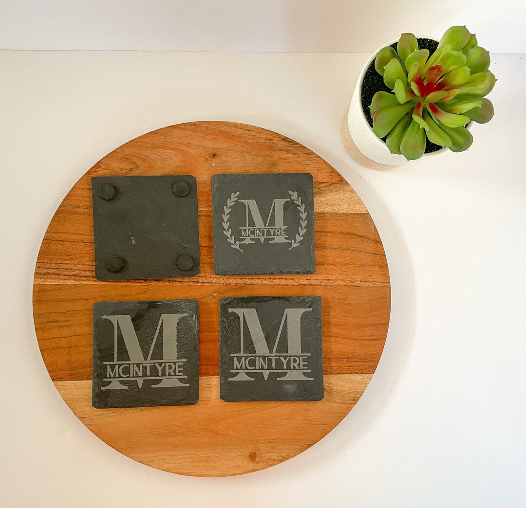 4x4 Inch Etched Slate Coasters - Customizable Monogrammed Handcrafted ...