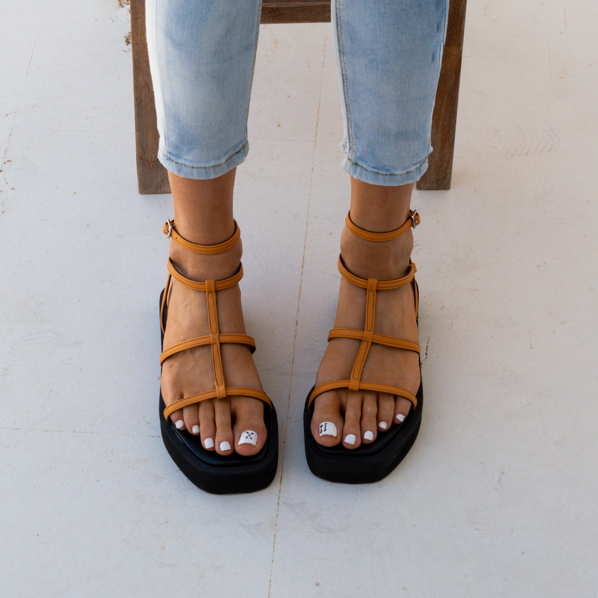 Flatform With Straps Orange, Genuine Leather Sandals,handmade,made in ...