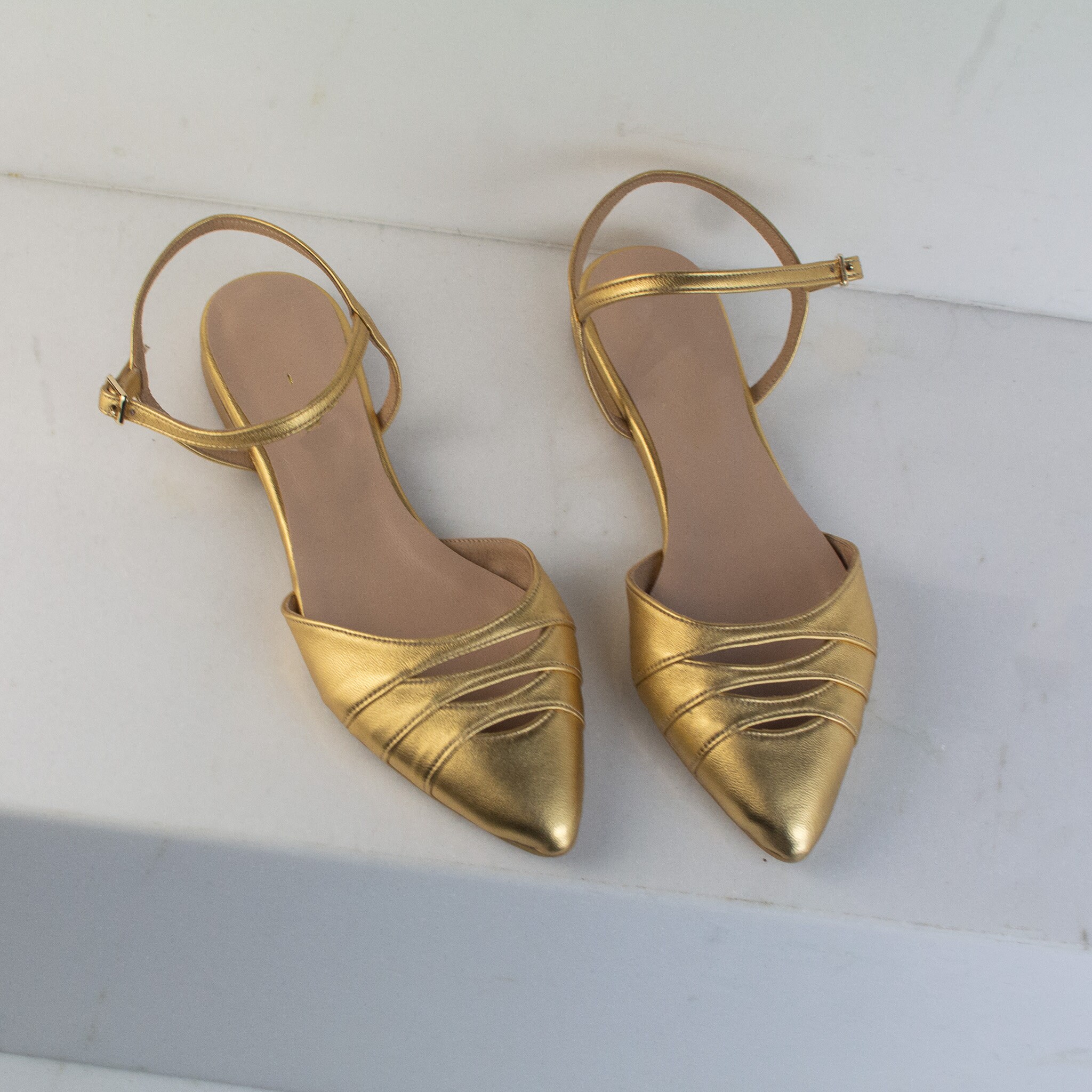 Gold Leather Ballet Flat handcrafted Premium Women Shoes - Etsy