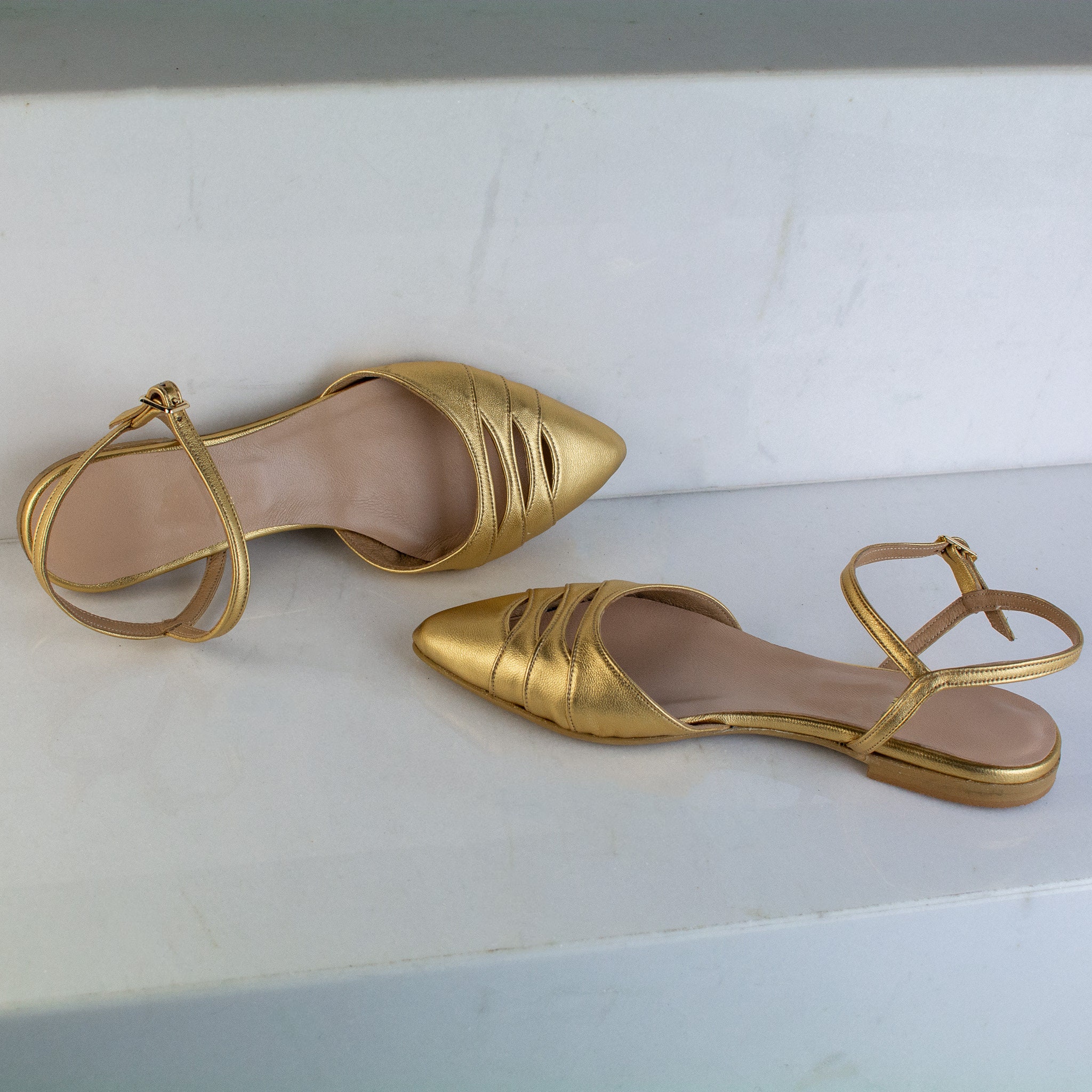 Gold Leather Ballet Flat handcrafted Premium Women Shoes - Etsy