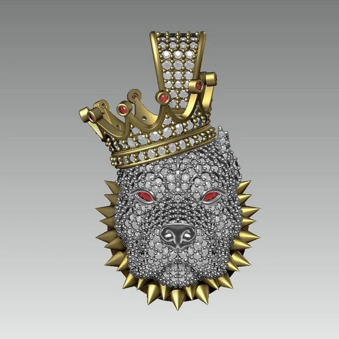 Pitbull Dog Necklace Bling Fully Iced Out Pendant Gold Plated Animal ...