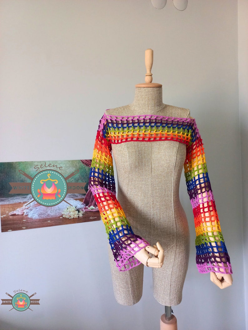 Y2k Crochet Pride Shrug Rainbow Hollow Out Fishnet Jumper - Etsy