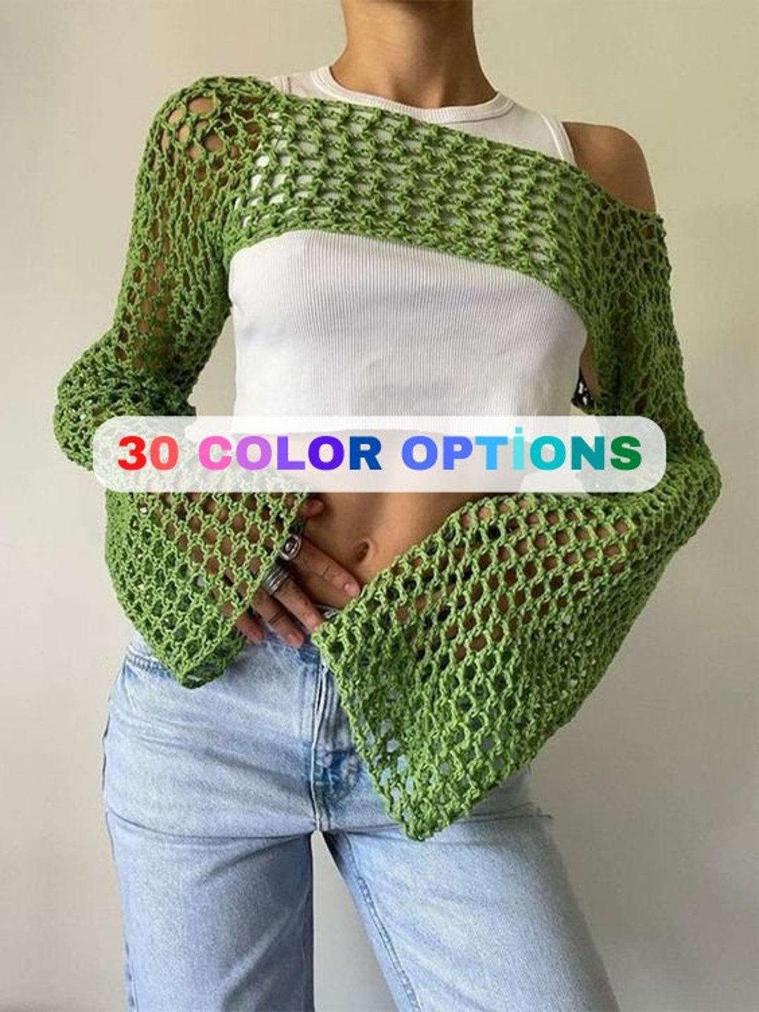 Y2k Crochet Knitted Crop Top Hollow Out Fishnet Jumper Smock - Etsy