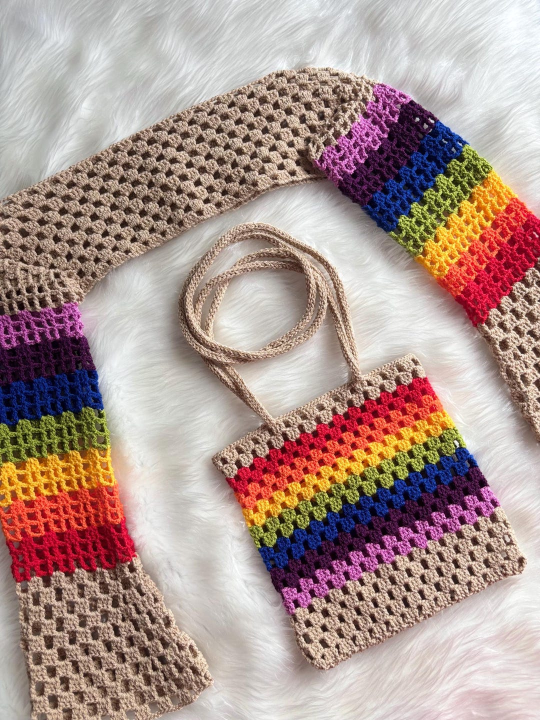 Y2k Crochet Rainbow Pride Shrug and Bag Set, Fishnet Bolero - Etsy