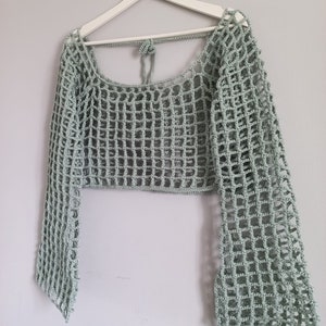 Y2k Crochet Knitted Crop Top Hollow Out Fishnet Jumper Smock - Etsy