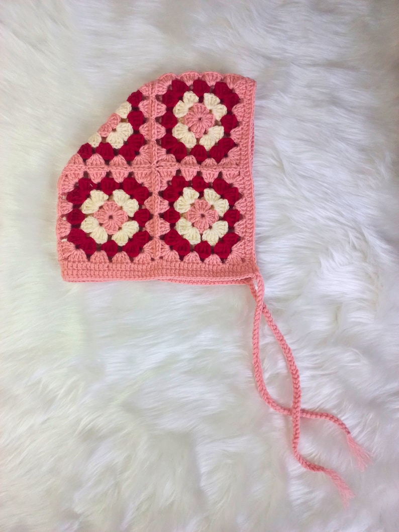 Handmade Crochet Tie Bonnet, Pink & Red Balaclava - Etsy