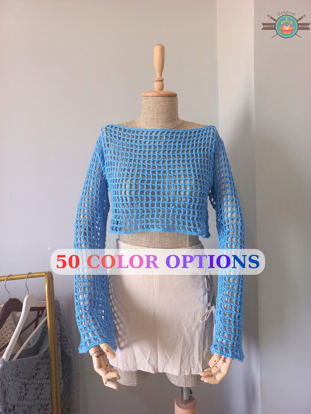 Y2k Crochet Knitted Crop Top Hollow Out Fishnet Jumper Smock Top 2000s ...