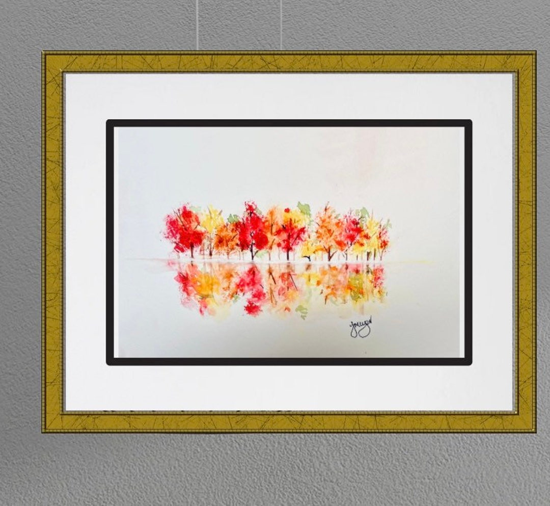 Fall Foliage Watercolor Print, Fall Trees, Fall Landscape, Watercolor ...