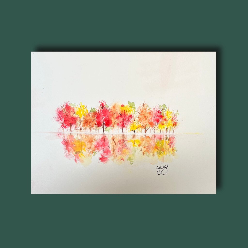 Fall Foliage Watercolor Print, Fall Trees, Fall Landscape, Watercolor ...