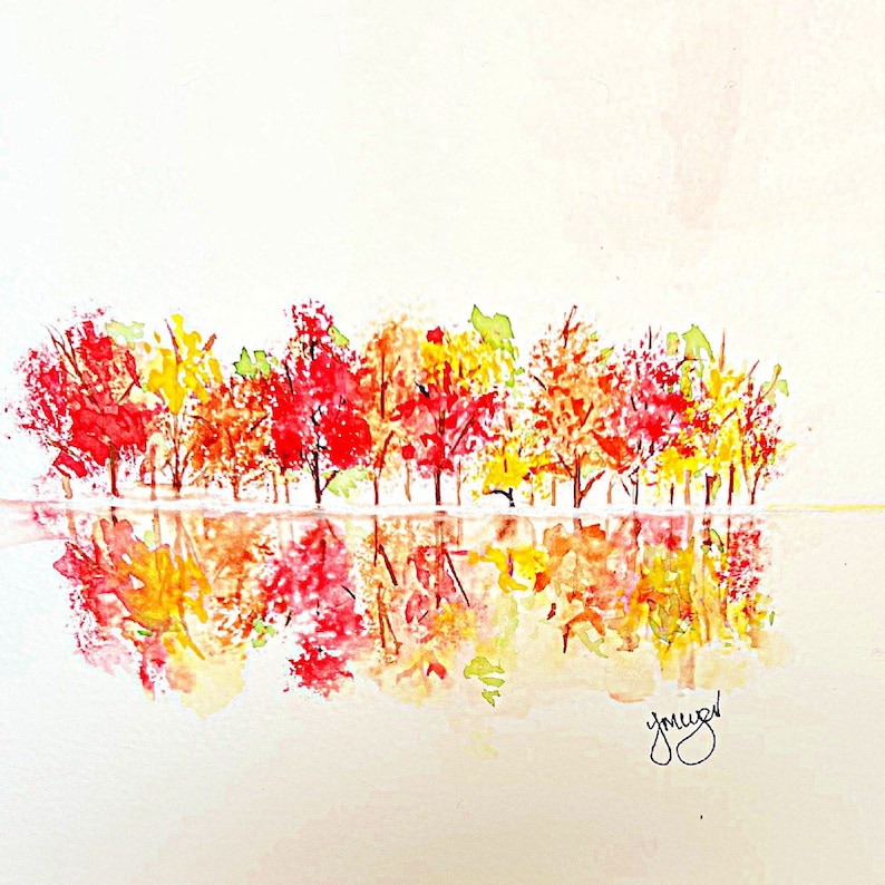 Fall Foliage Watercolor Print, Fall Trees, Fall Landscape, Watercolor ...