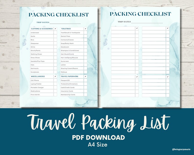 Travel Packing List | Packing Checklist | Vacation Packing List ...