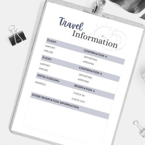 Travel Information Sheets | Printable Travel Info Trackers | Travel ...