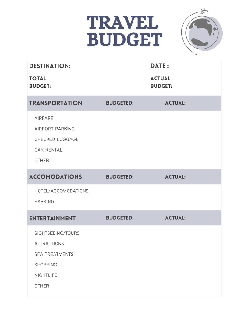 Printable Travel Budget Worksheets | Vacation Budget Planner | Travel ...