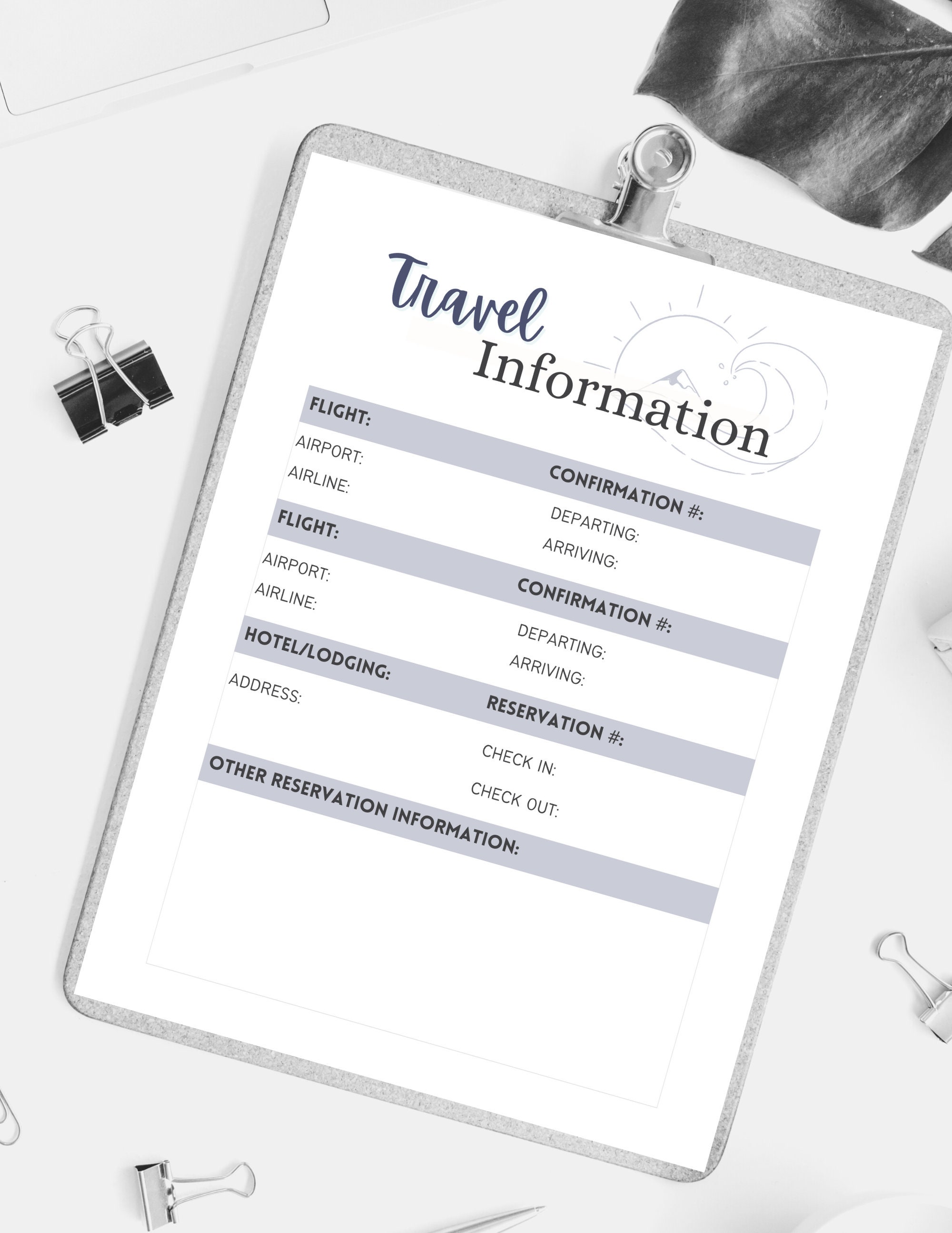 Travel Information Sheet Printable | Printable Travel Info Tracker ...