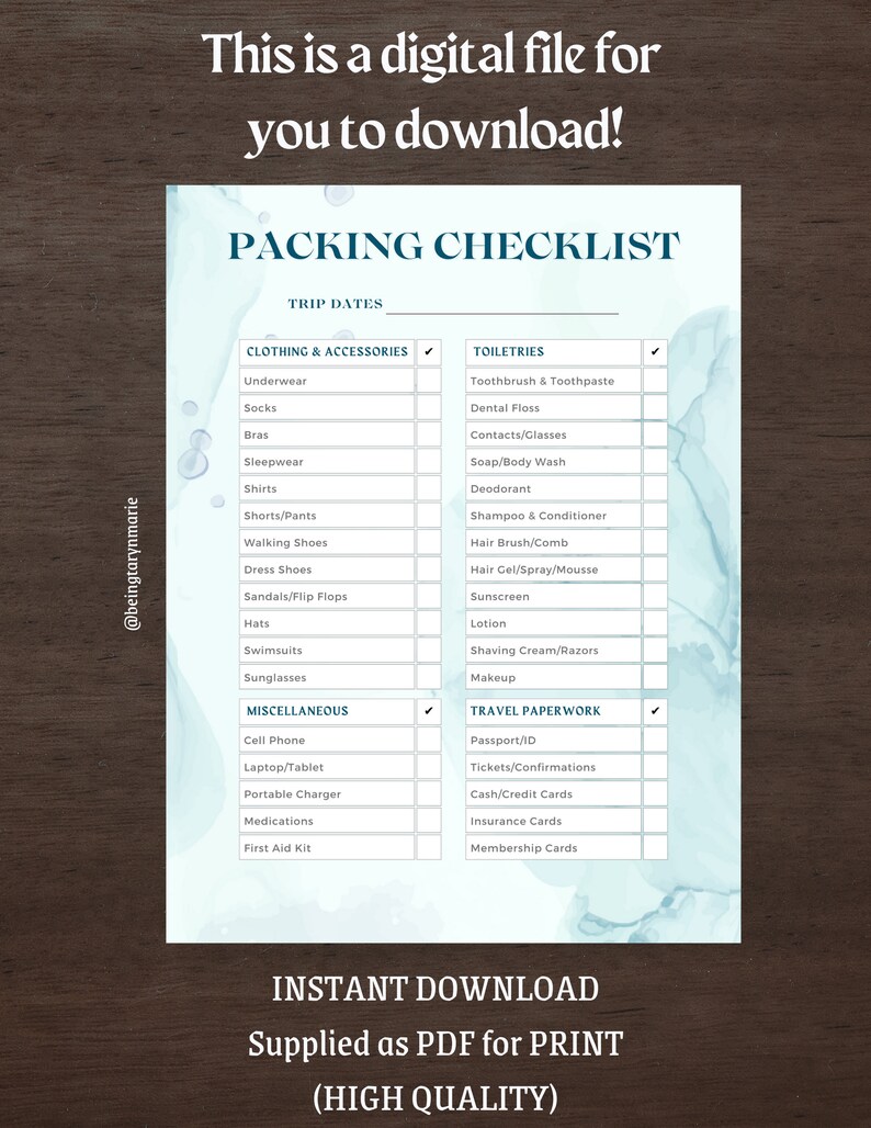 Travel Packing List | Packing Checklist | Vacation Packing List ...