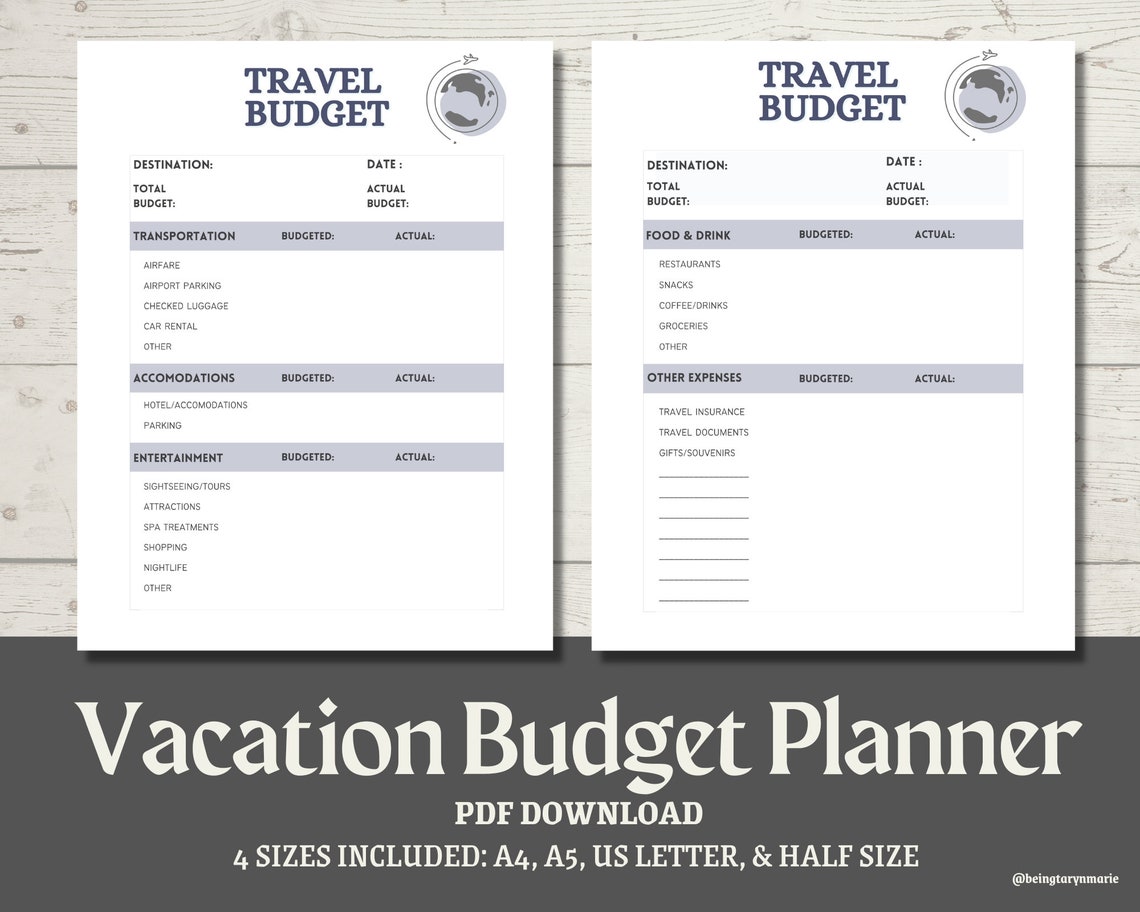 Vacation Budget Planner | Printable Travel Budget Worksheet | Travel ...