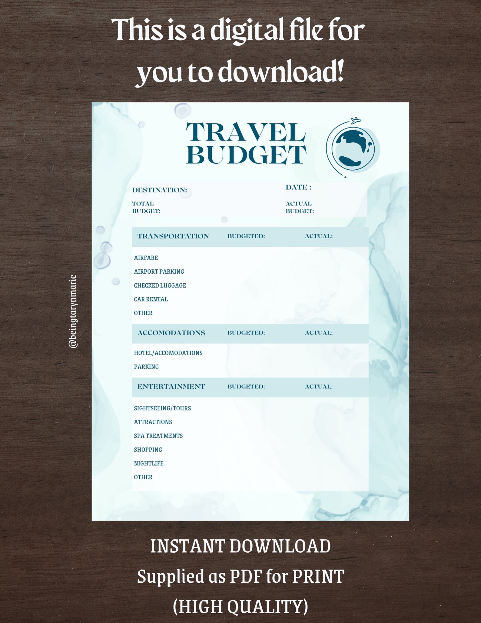 Printable Travel Budget Worksheet | Vacation Budget Planner | Travel ...
