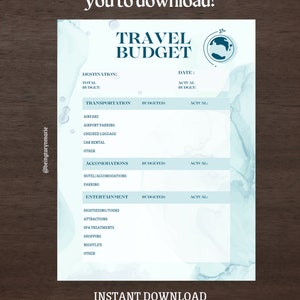Printable Travel Budget Worksheet | Vacation Budget Planner | Travel ...