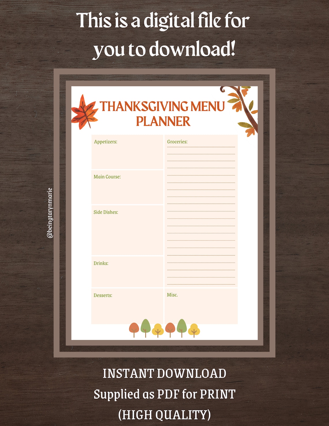 Thanksgiving Menu Planner | Thanksgiving Meal Planner | Thanksgiving ...
