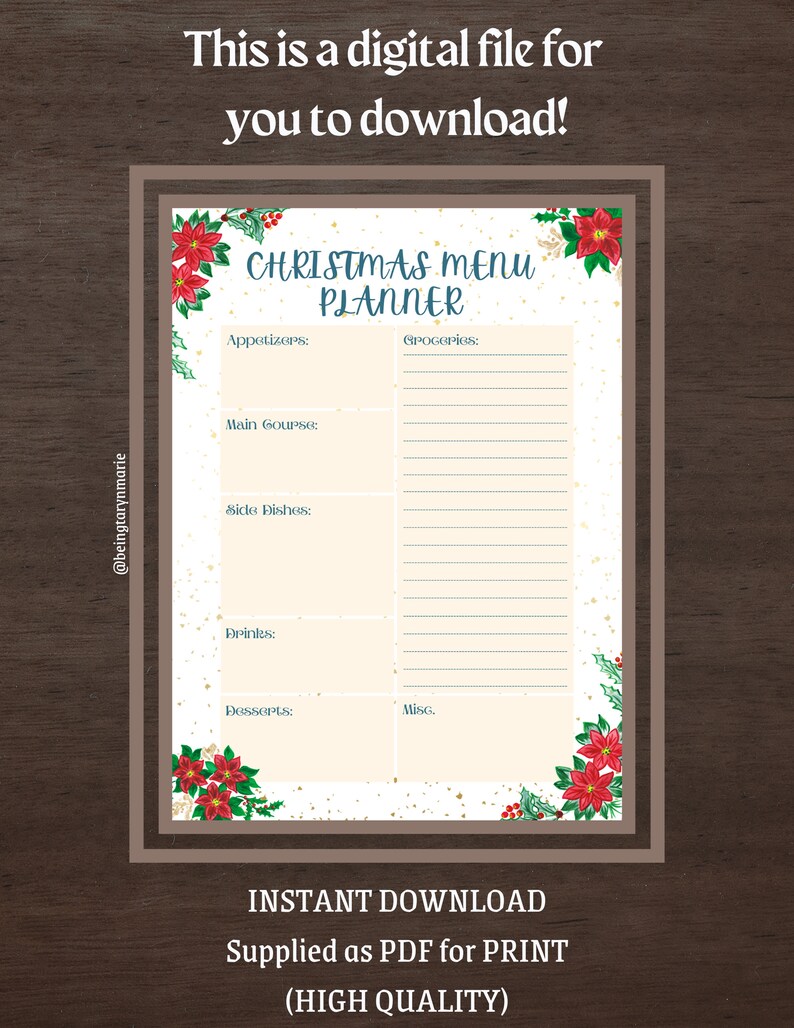 Christmas Menu Planner Christmas Meal Planner Christmas Dinner Planner ...