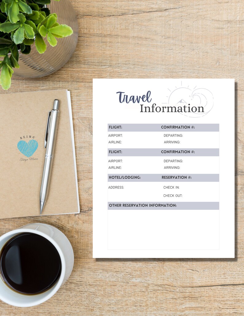 Travel Information Sheet Printable | Printable Travel Info Tracker ...