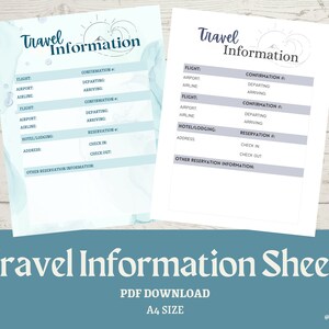 Travel Information Sheets | Printable Travel Info Trackers | Travel ...