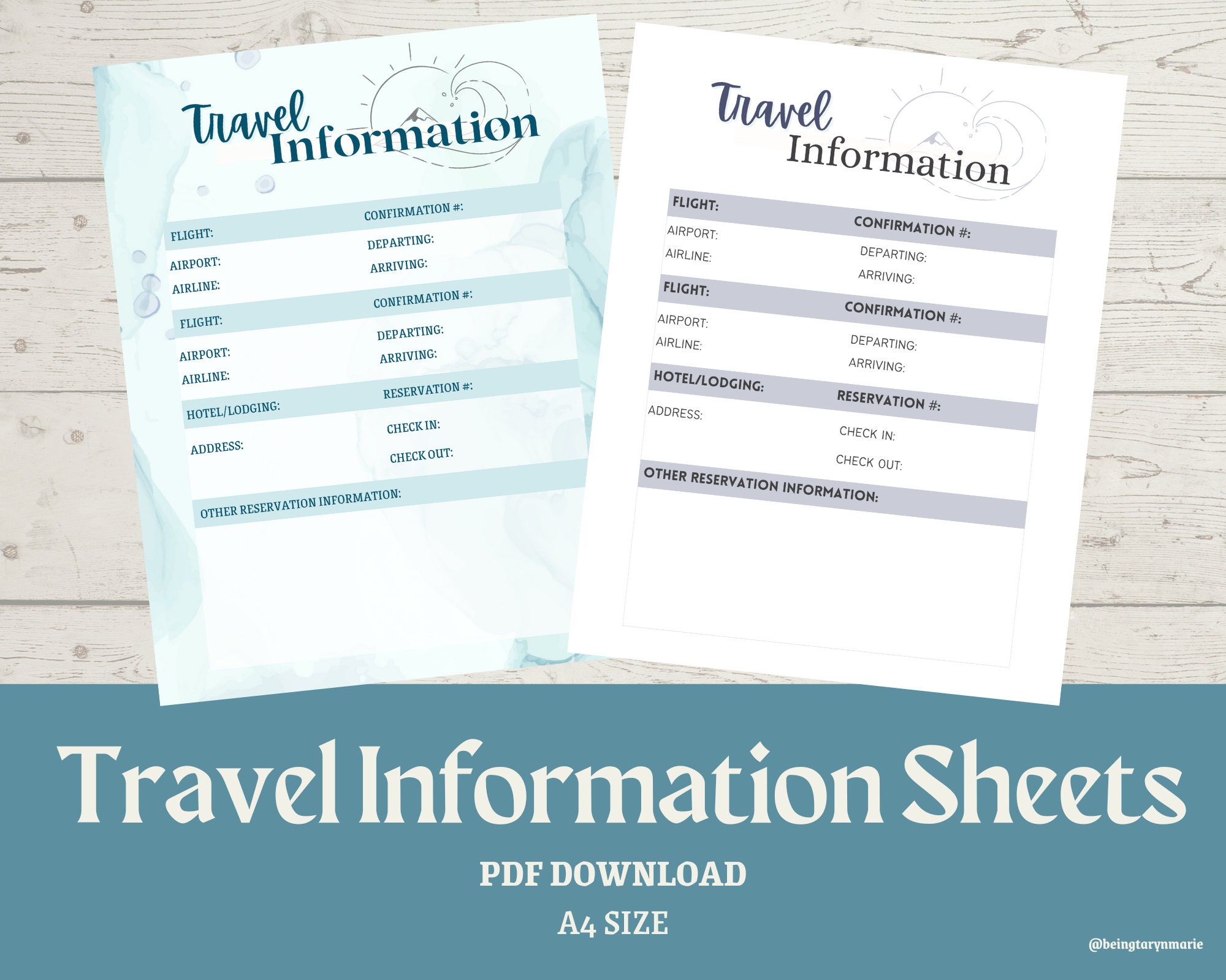 Travel Information Sheets | Printable Travel Info Trackers | Travel ...