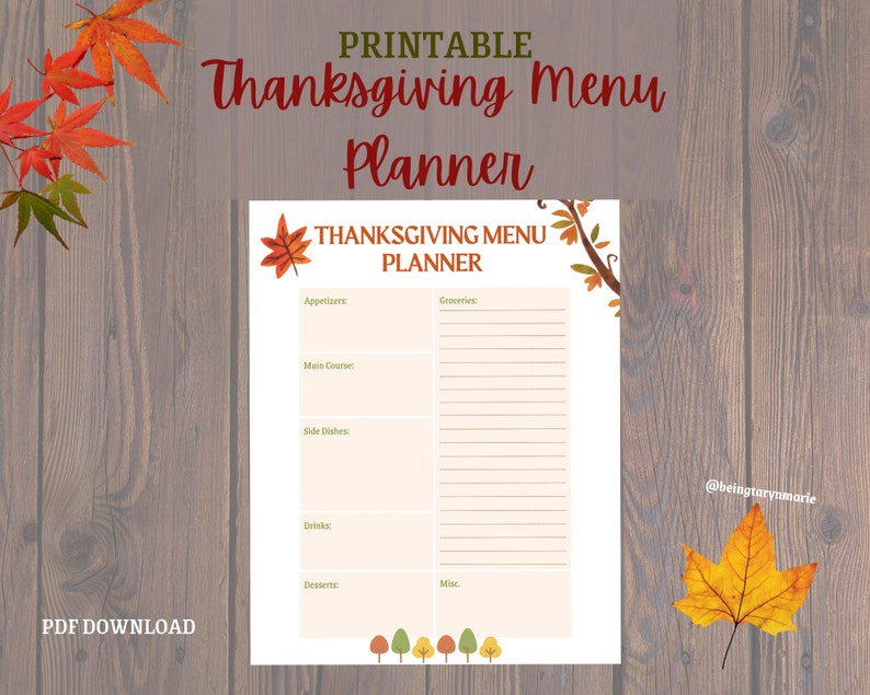 Thanksgiving Menu Planner | Thanksgiving Meal Planner | Thanksgiving ...