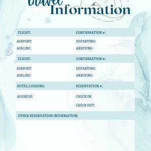 Travel Information Sheets | Printable Travel Info Trackers | Travel ...