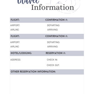 Travel Information Sheet Printable | Printable Travel Info Tracker ...