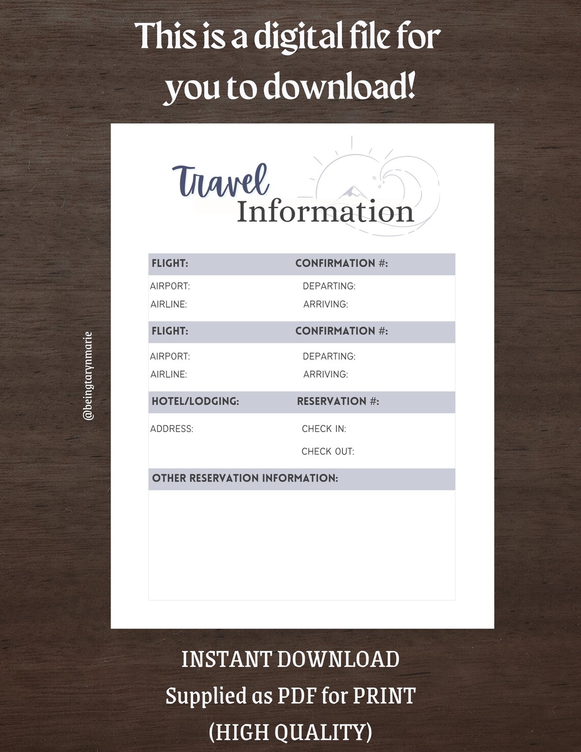 Travel Information Sheet Printable Printable Travel Info Tracker Travel ...