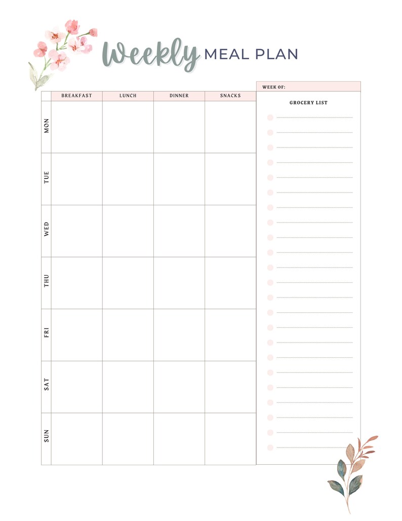 Weekly Meal Planner Printable Menu Planning Weekly Menu Plan Meal ...