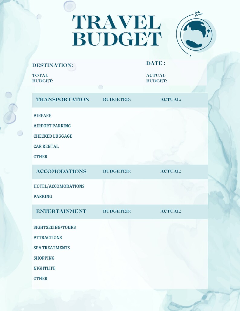 Printable Travel Budget Worksheet | Vacation Budget Planner | Travel ...