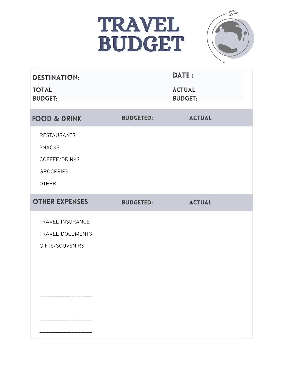 Vacation Budget Planner Printable Travel Budget Worksheet Travel Budget ...