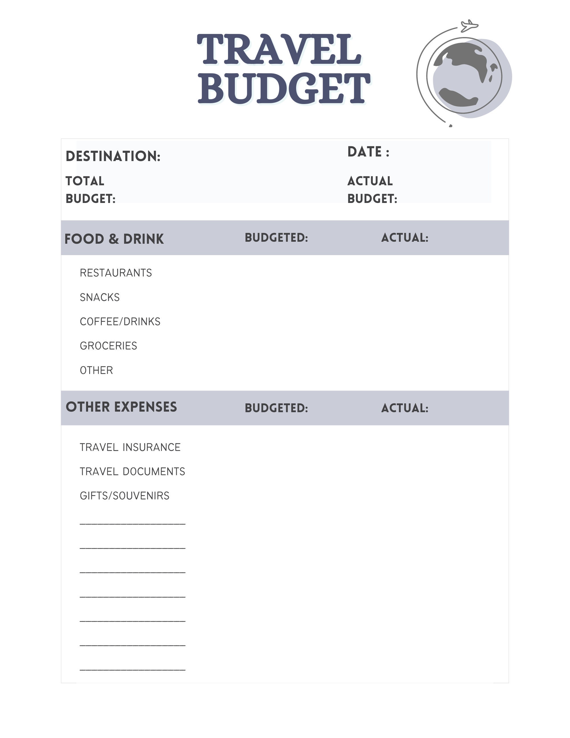 Vacation Budget Planner | Printable Travel Budget Worksheet | Travel ...