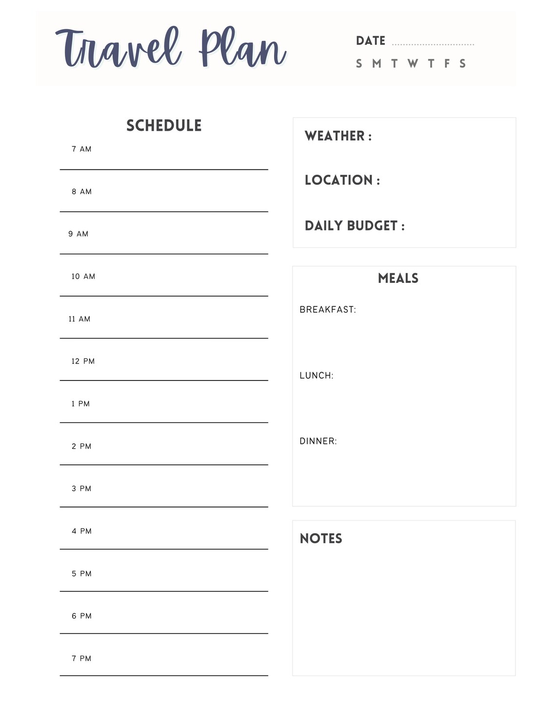 Printable Vacation Itinerary | Printable Travel Planner | Travel ...