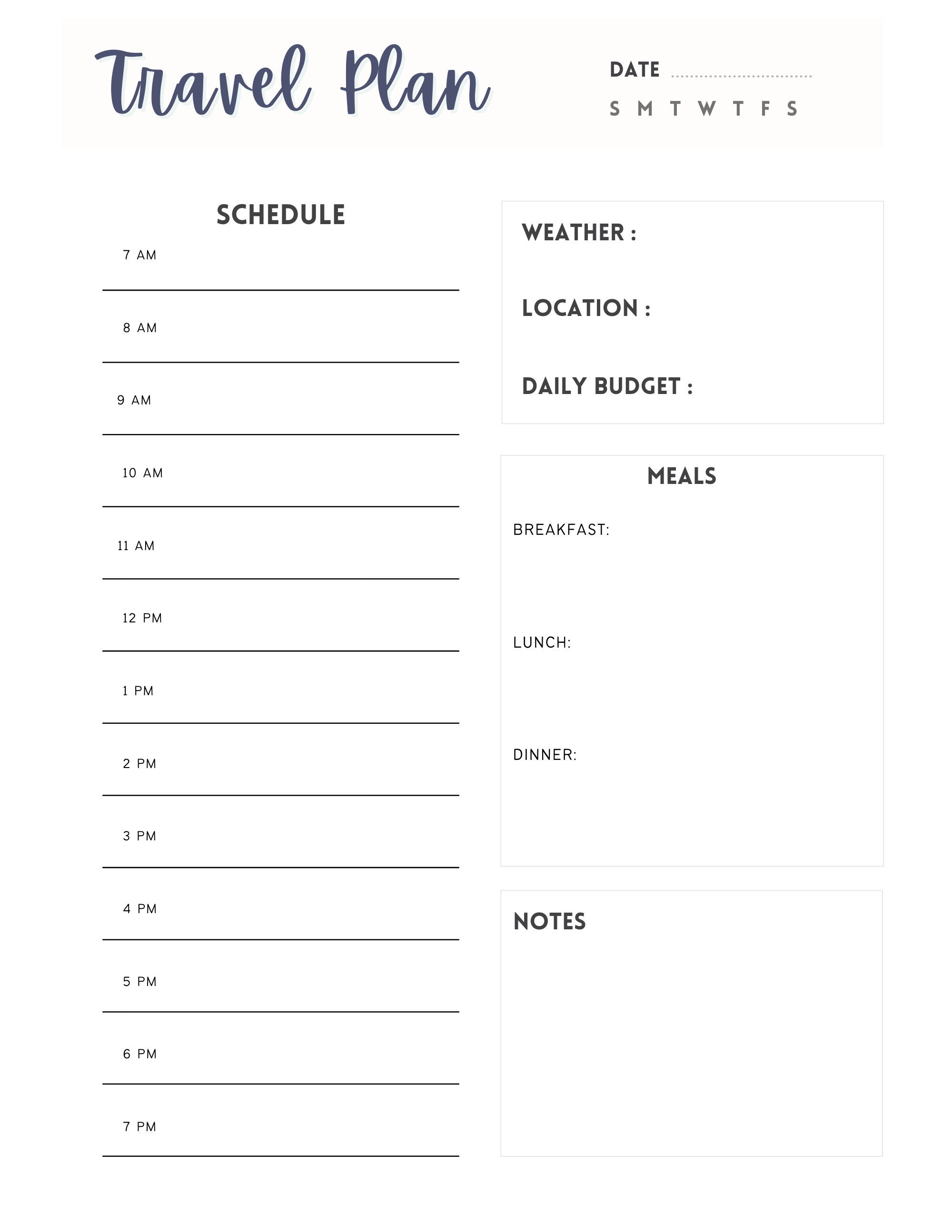 Printable Vacation Itinerary | Printable Travel Planner | Travel ...