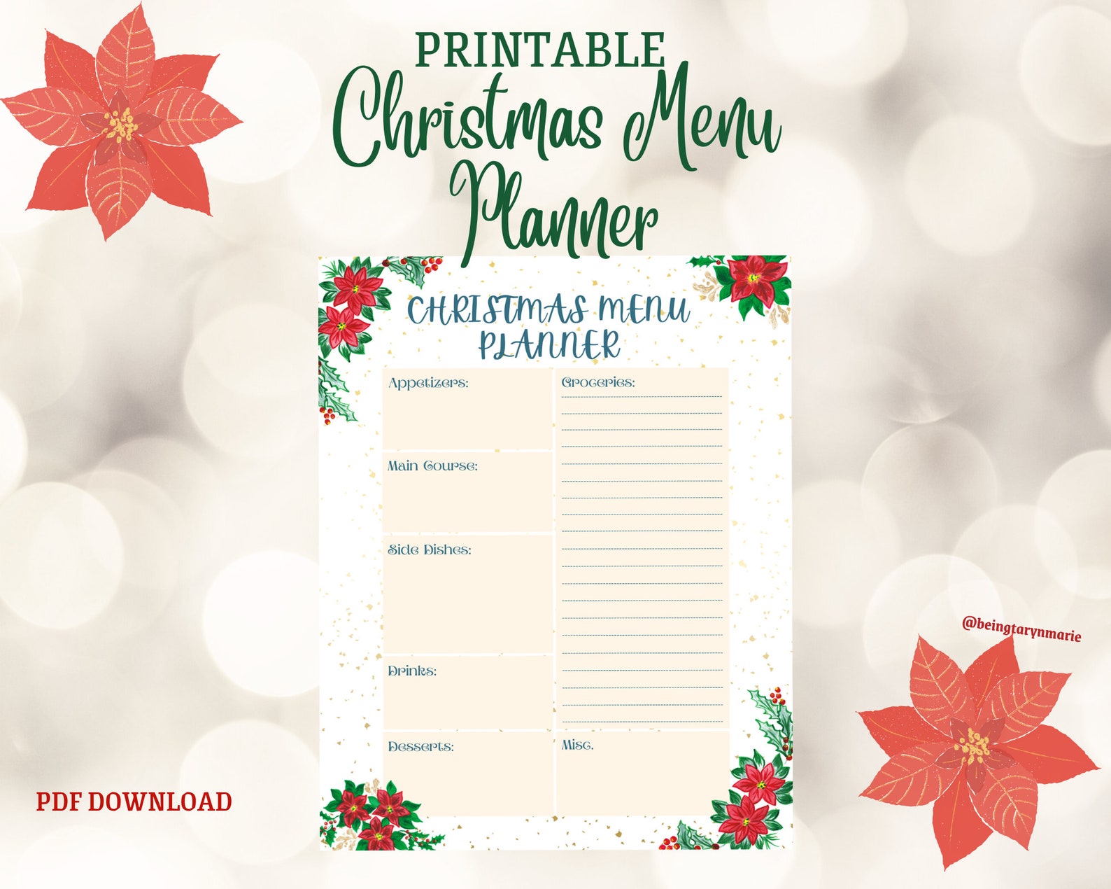 Christmas Menu Planner Christmas Meal Planner Christmas Dinner Planner ...