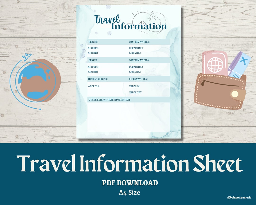 Travel Information Sheet Printable Travel Info Tracker - Etsy